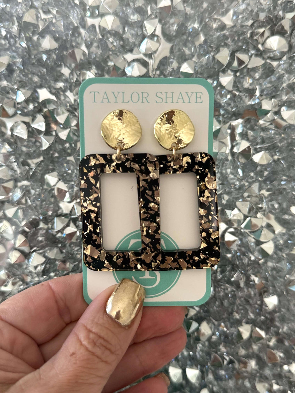 Taylor Shaye|Black/Gold Rectangle Drops – Dana's Dream Boutique